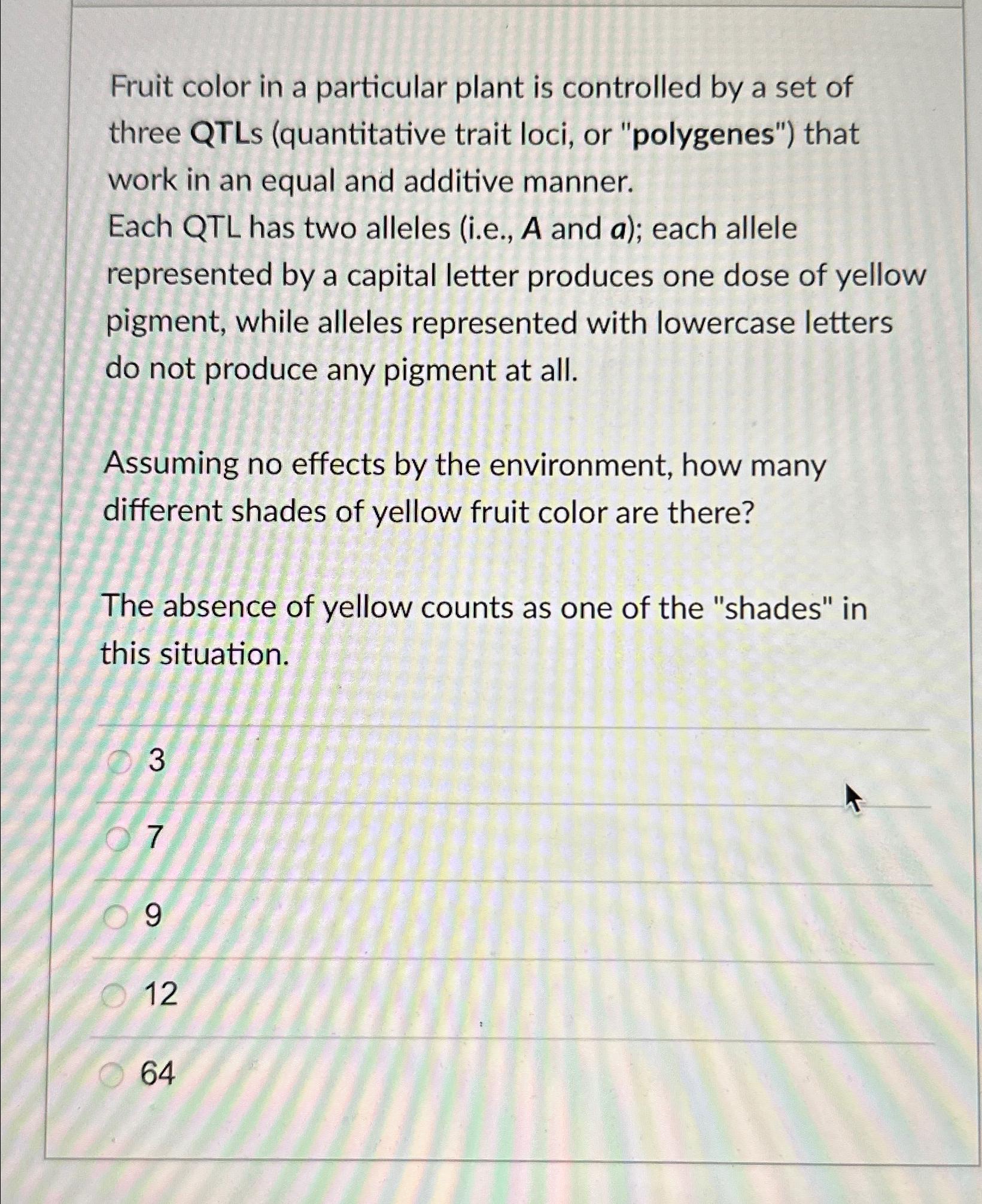 Solved Fruit color in a particular plant is controlled by a | Chegg.com