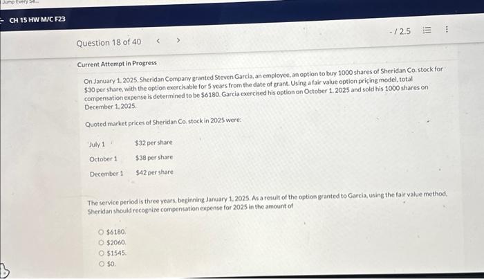 Solved On January 1.2025, Sheridan Company granted Steven | Chegg.com