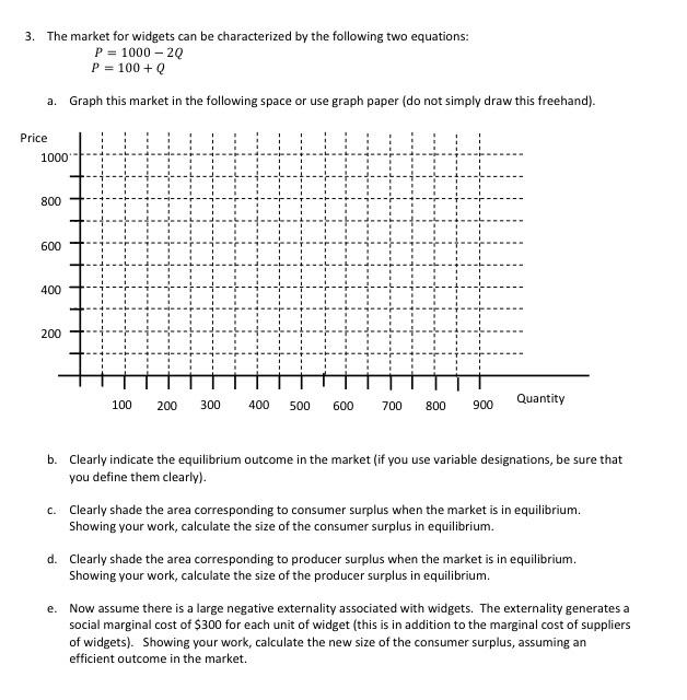 Solved P=1000−2QP=100+Q a. Graph this market in the | Chegg.com