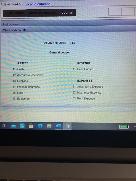 Solved Chart of Accounts Journal Instructions The prepaid | Chegg.com