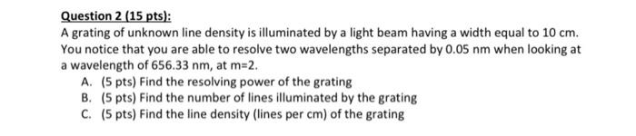 Solved Question 2 (15 pts): A grating of unknown line | Chegg.com