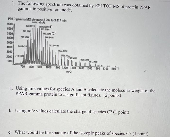 Solved 1. The following spectrum was obtained by ESI TOF MS | Chegg.com
