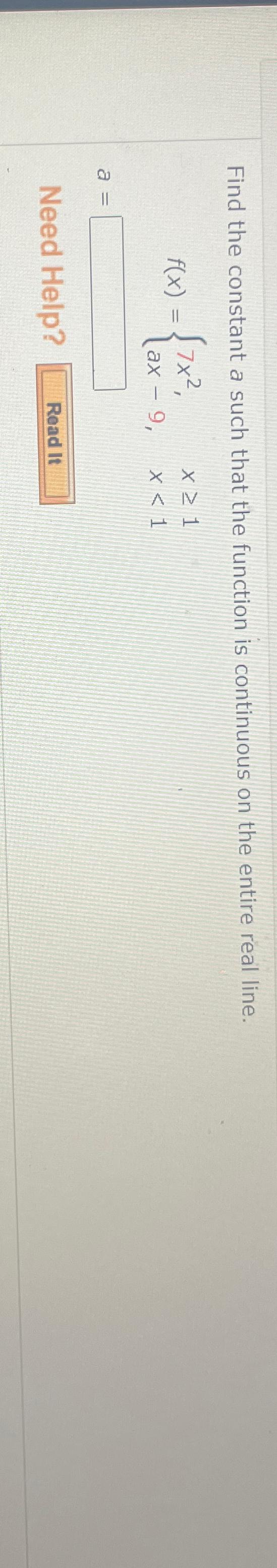Solved Find the constant a such that the function is | Chegg.com