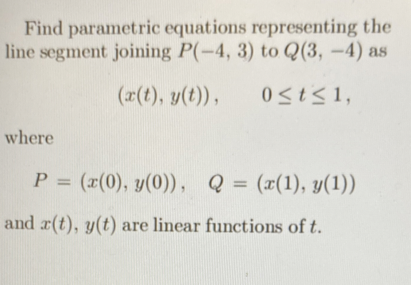 Solved Find parametric equations representing the line | Chegg.com