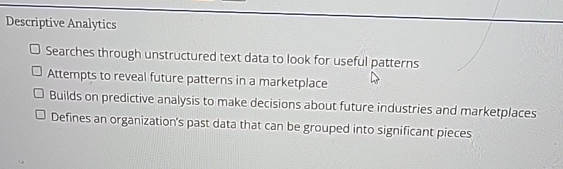 Solved Descriptive AnalyticsSearches through unstructured | Chegg.com