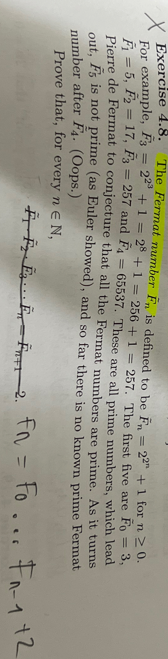Solved Exercise 4 8 ﻿the Fermat Number Tilde F N ﻿is