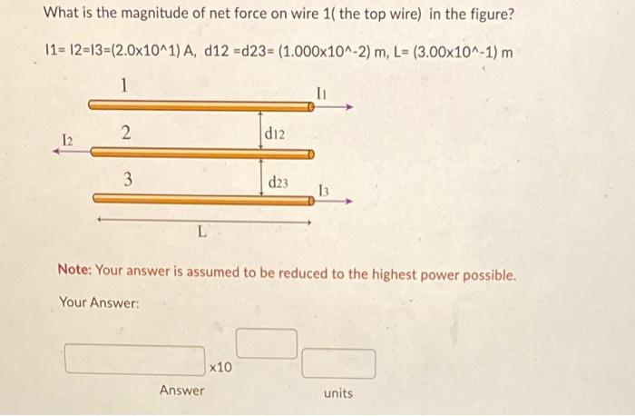 Solved What is the magnitude of net force on wire 1 (the top | Chegg.com