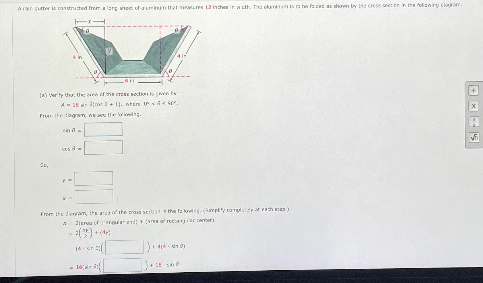 Solved A rain gutter is constructed from a long sheet of | Chegg.com