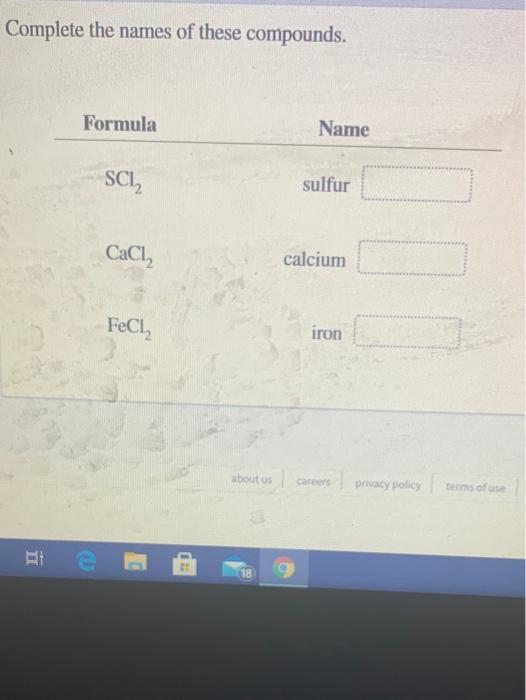 Solved Complete the names of these compounds. Formula Name | Chegg.com