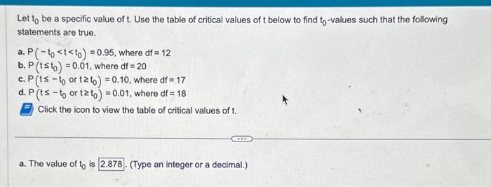 Solved Let t0 be a specific value of t. Use the table of | Chegg.com