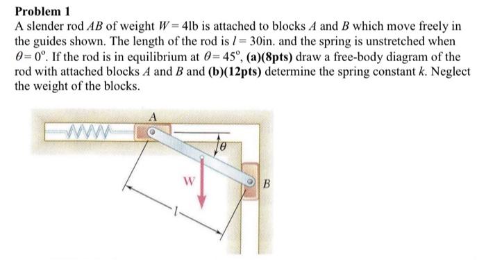 Solved A slender rod AB of weight W=4lb is attached to | Chegg.com