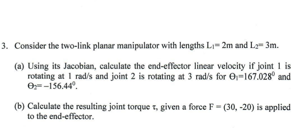 Solved Consider the two-link planar manipulator with lengths | Chegg.com