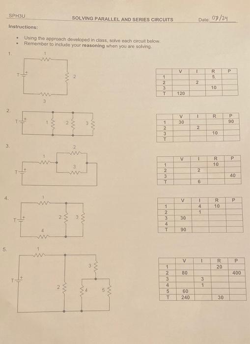 Solved SPH3U SOLVING PARALLEL AND SERIES CIRCUITS Dato: | Chegg.com