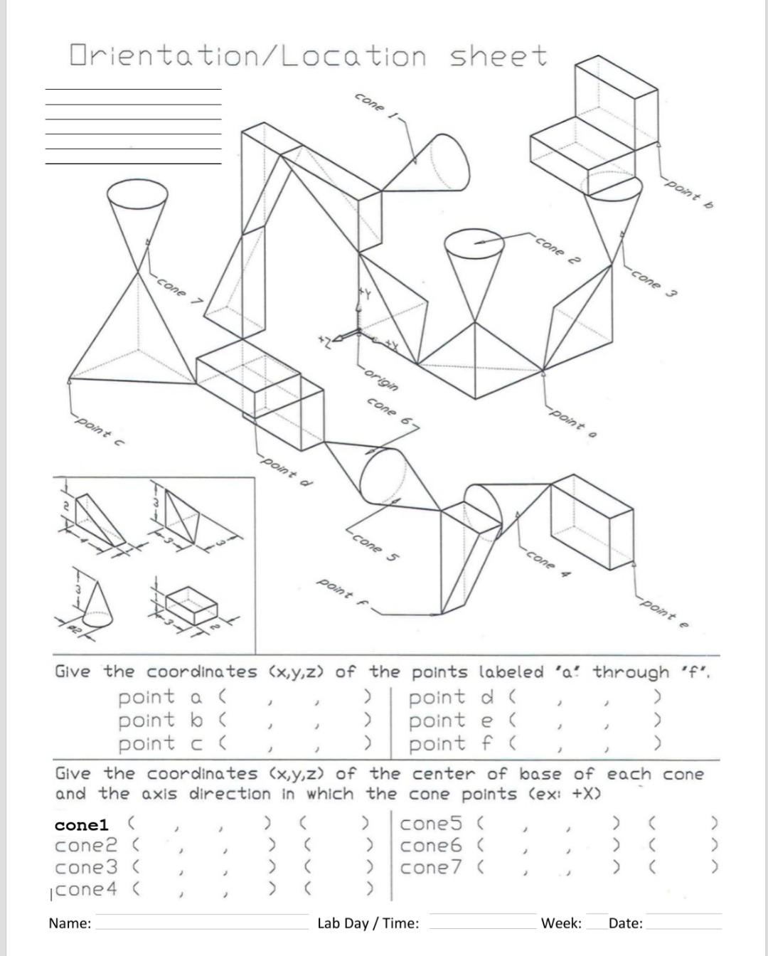 Solved Orientation/Location sheet cone -point b cone 2 cone | Chegg.com