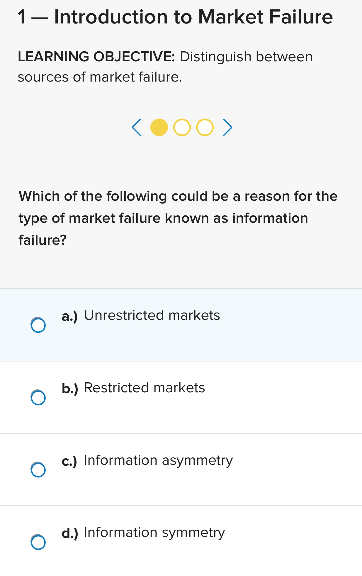 Solved 1 - ﻿Introduction to Market FailureLEARNING | Chegg.com