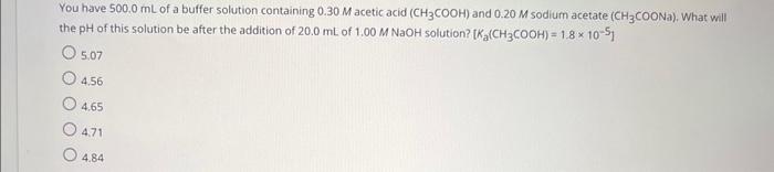 Solved You have 500.0 mL of a buffer solution containing | Chegg.com