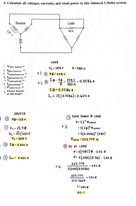 Solved 4. Calculate all voltages, currents, and total power | Chegg.com