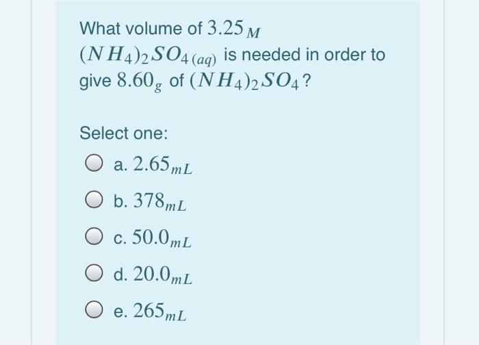 Solved What volume of 3.25 M (NH4)2SO4 (aq) is needed in | Chegg.com