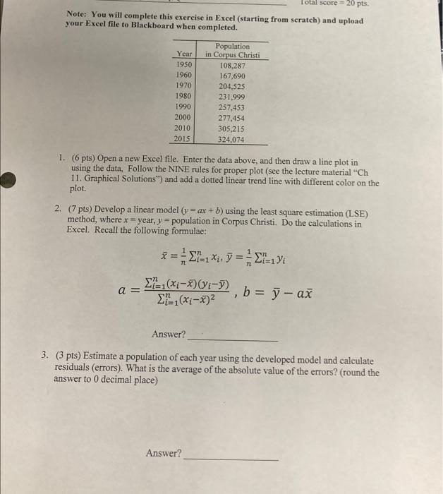 Solved Total Score 20 Pts Note You Will Complete This Chegg