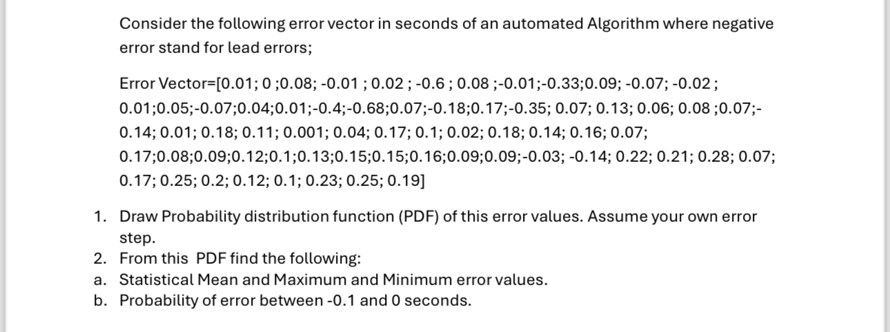 Solved Consider the following error vector in seconds of an | Chegg.com