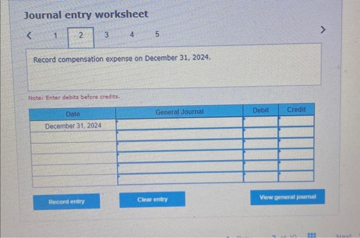 Solved Journal entry worksheet 45 Record the award of RSUS | Chegg.com