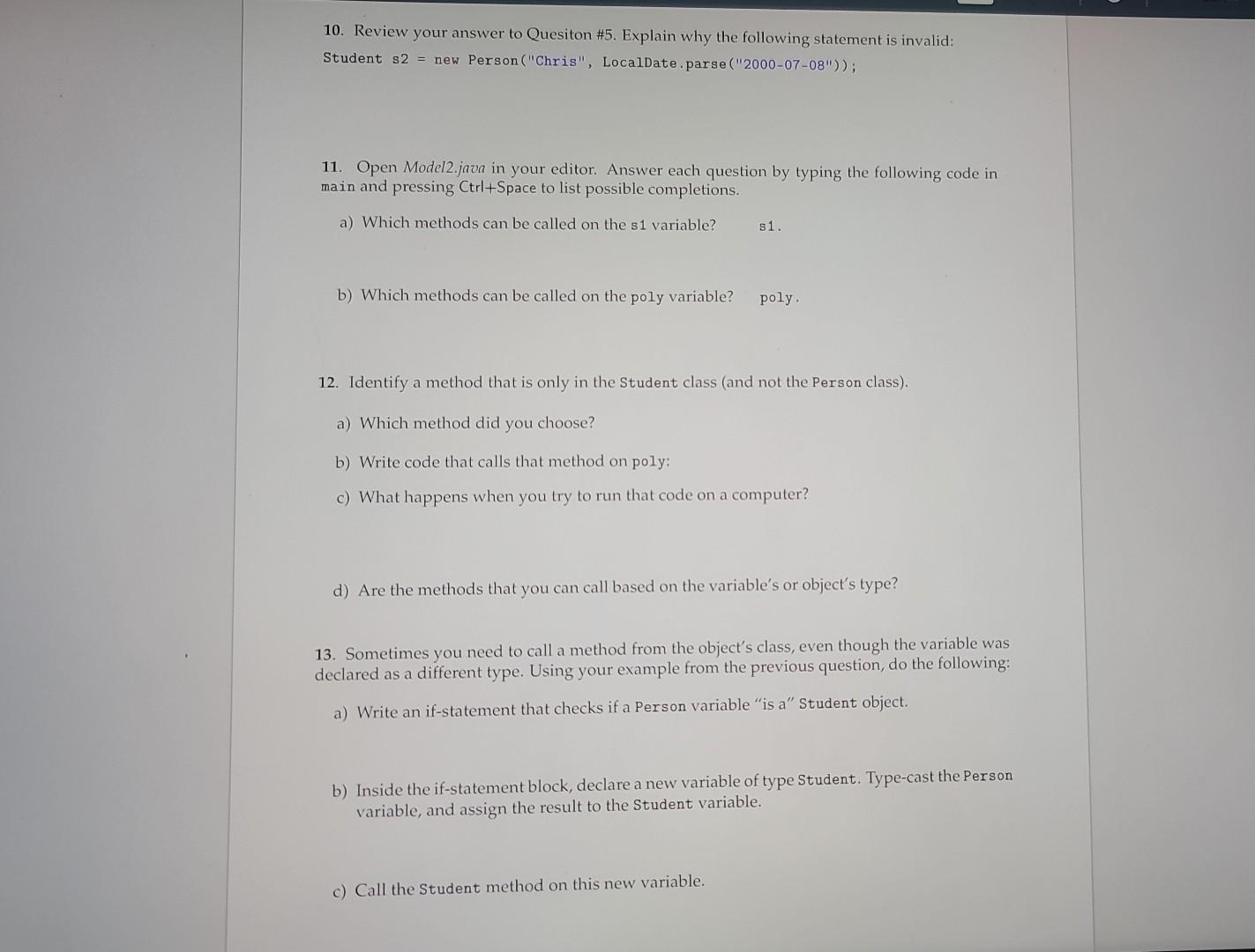 Solved Model 2 Variable vs Object Types Consider the | Chegg.com