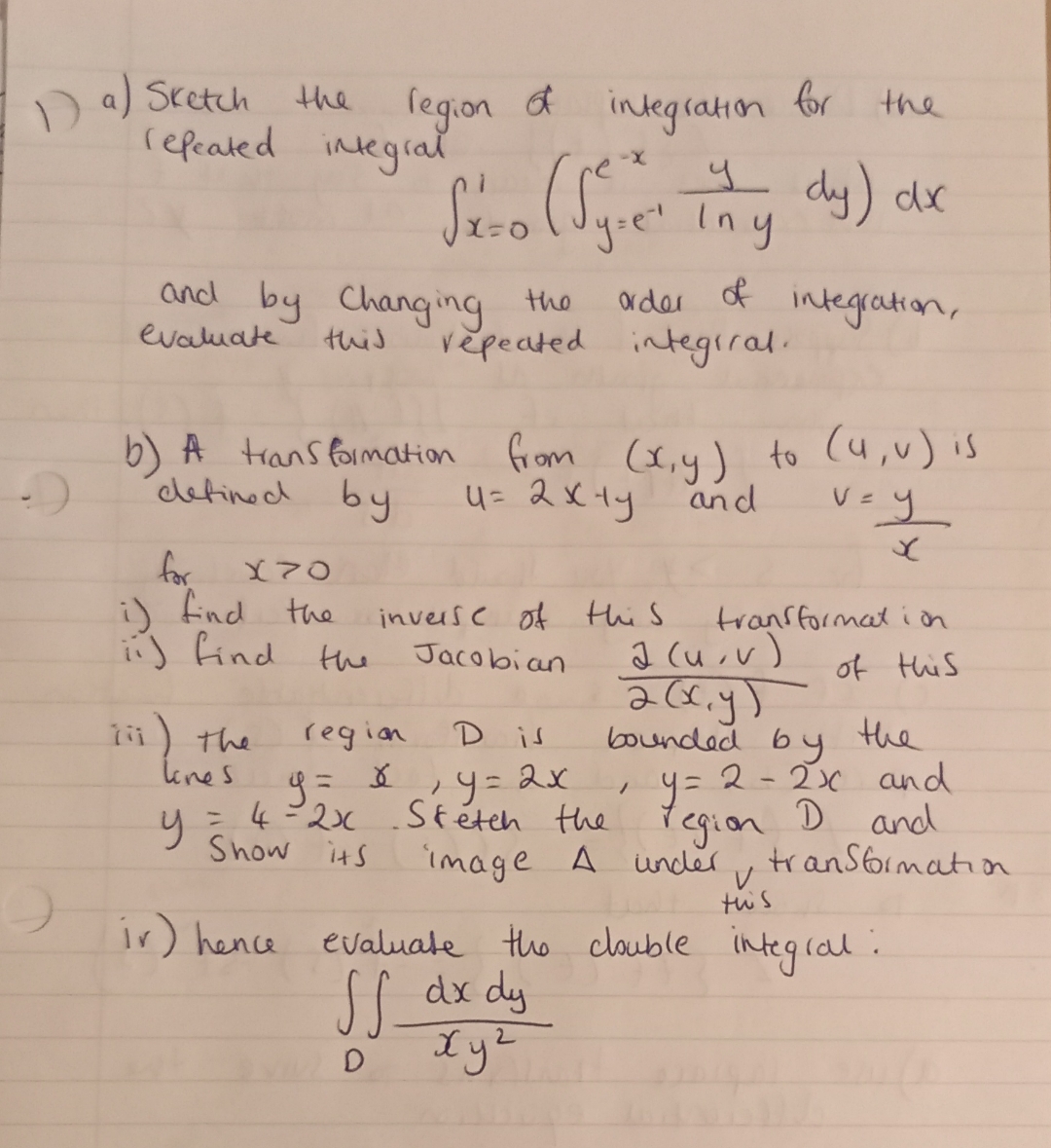 Solved a) ﻿Sketch the region of integration for the repeated | Chegg.com