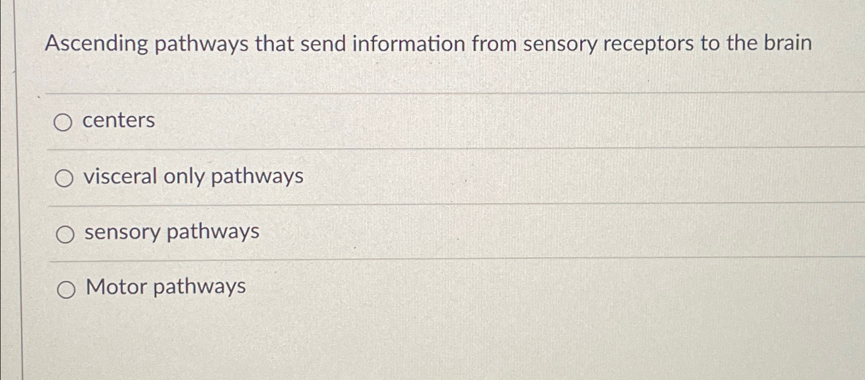 Solved Ascending pathways that send information from sensory | Chegg.com