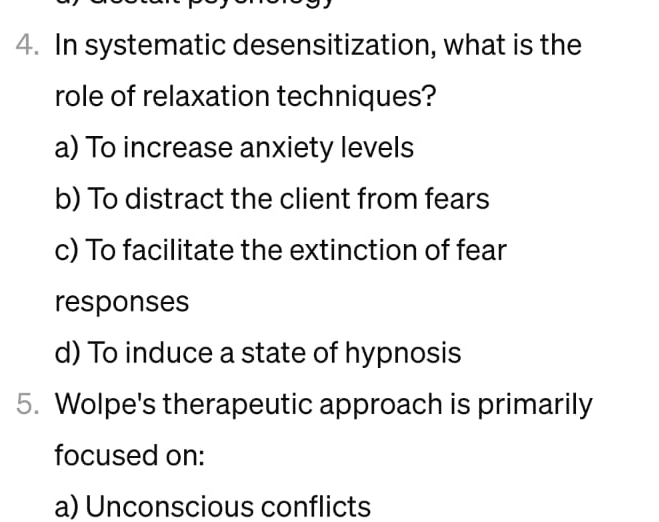 Solved In systematic desensitization, what is the role of | Chegg.com