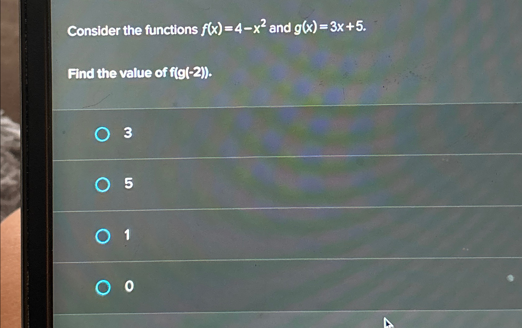Solved Consider the functions f(x)=4-x2 ﻿and g(x)=3x+5Find | Chegg.com