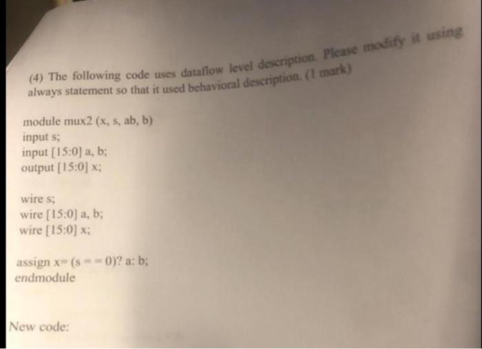 Solved (4) The following code uses dataflow level | Chegg.com