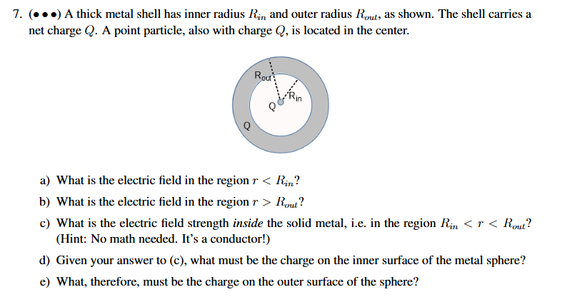 Solved (***) ﻿A thick metal shell has inner radius Rin ﻿and | Chegg.com