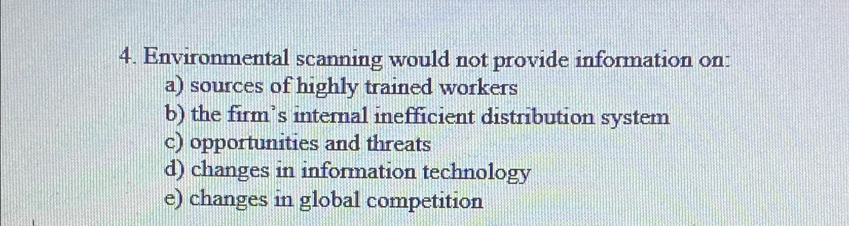 Solved Environmental scanning would not provide information | Chegg.com