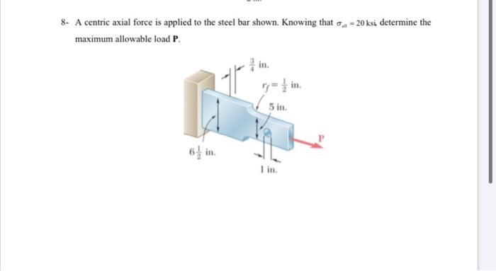 Solved 8. A centric axial force is applied to the steel bar | Chegg.com