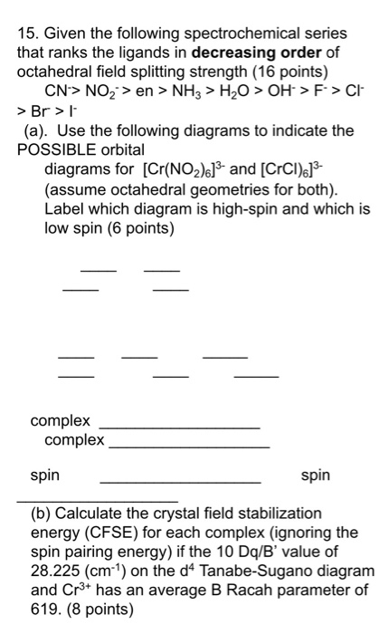 Solved 15. Given the following spectrochemical series that | Chegg.com