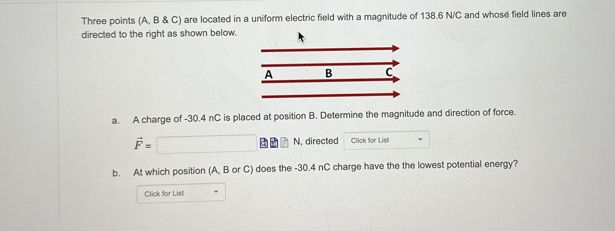 Solved Three points (A,B&C) ﻿are located in a uniform | Chegg.com