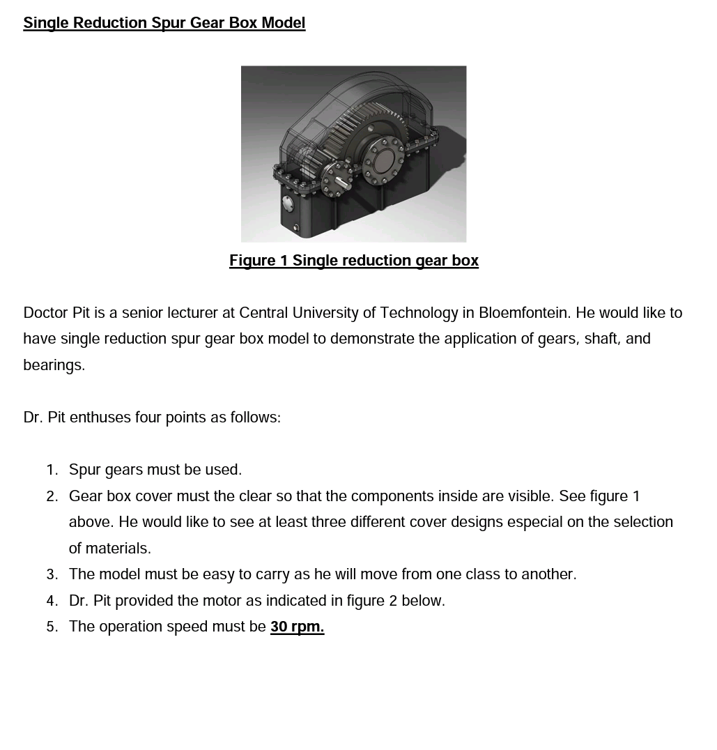 Single Reduction Spur Gear Box Model Figure 1 Single | Chegg.com