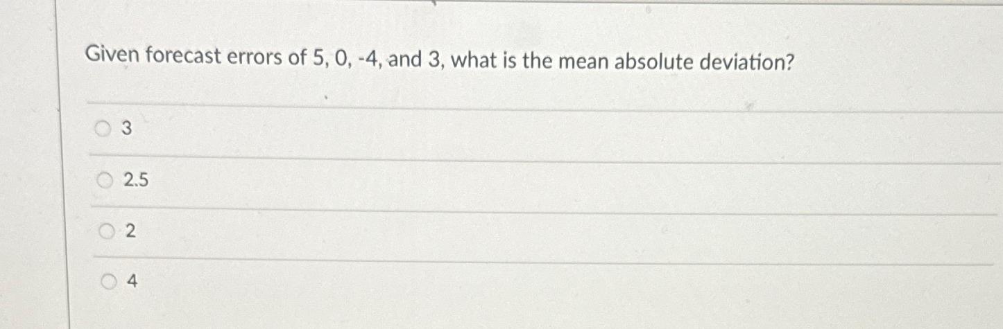 Solved Given forecast errors of 5,0,-4, ﻿and 3 , ﻿what is | Chegg.com
