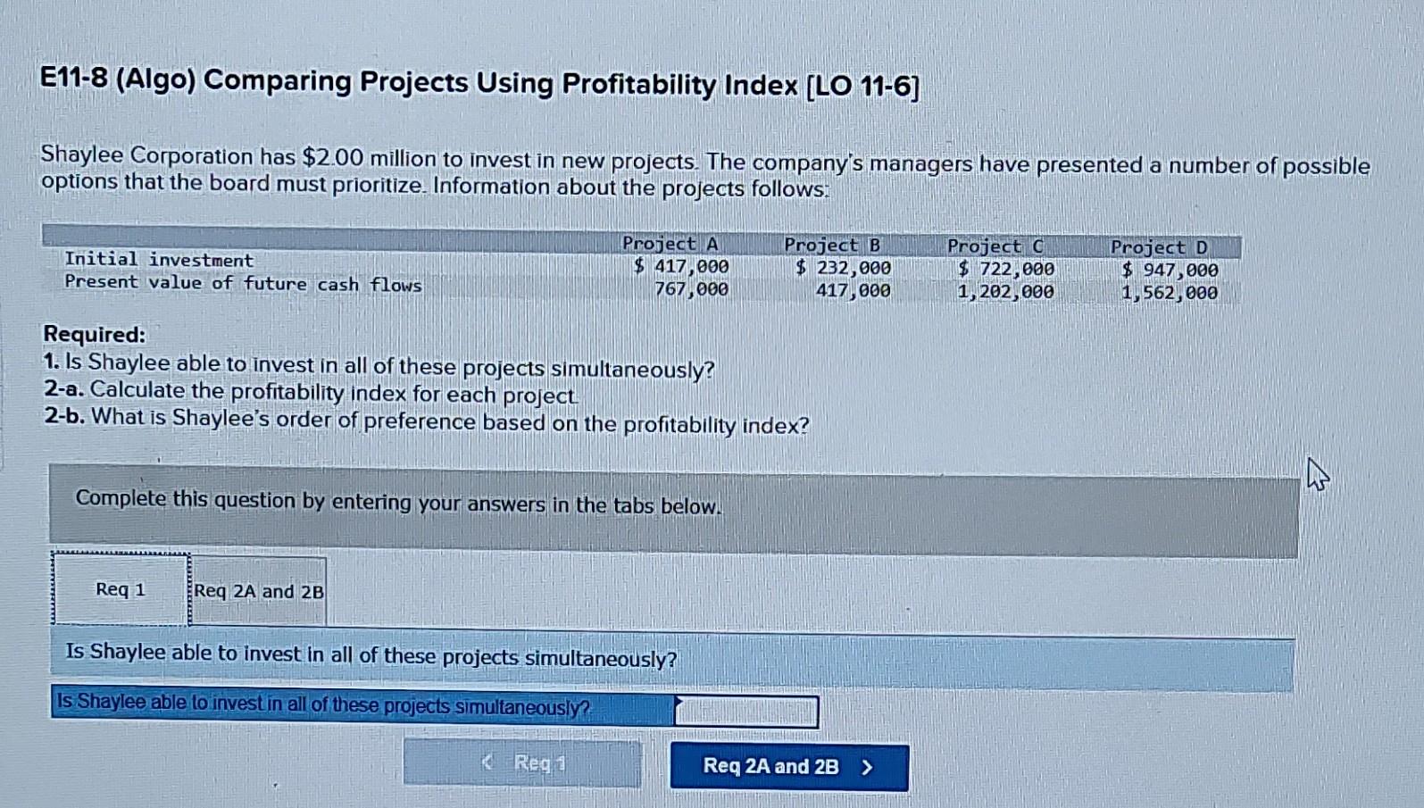 Solved E11-8 (Algo) Comparing Projects Using Profitability | Chegg.com