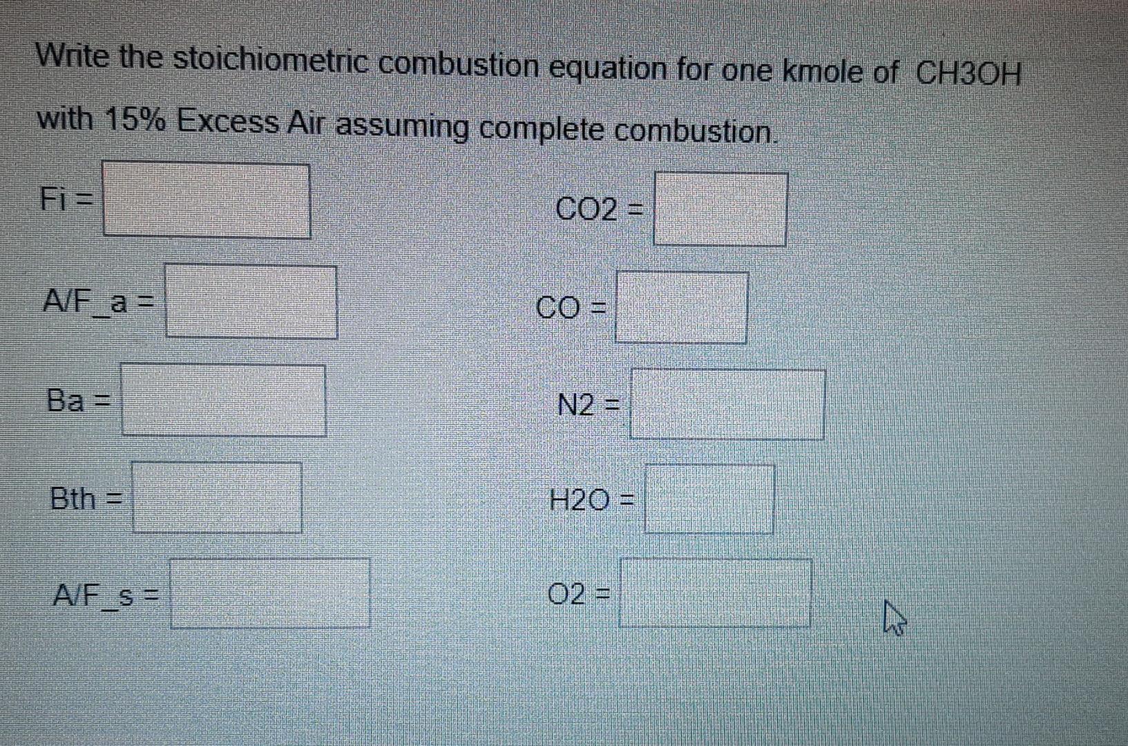 Solved Write the stoichiometric combustion equation for one | Chegg.com