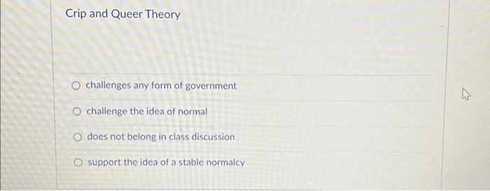 Solved Crip and Queer Theory challenges any form of | Chegg.com