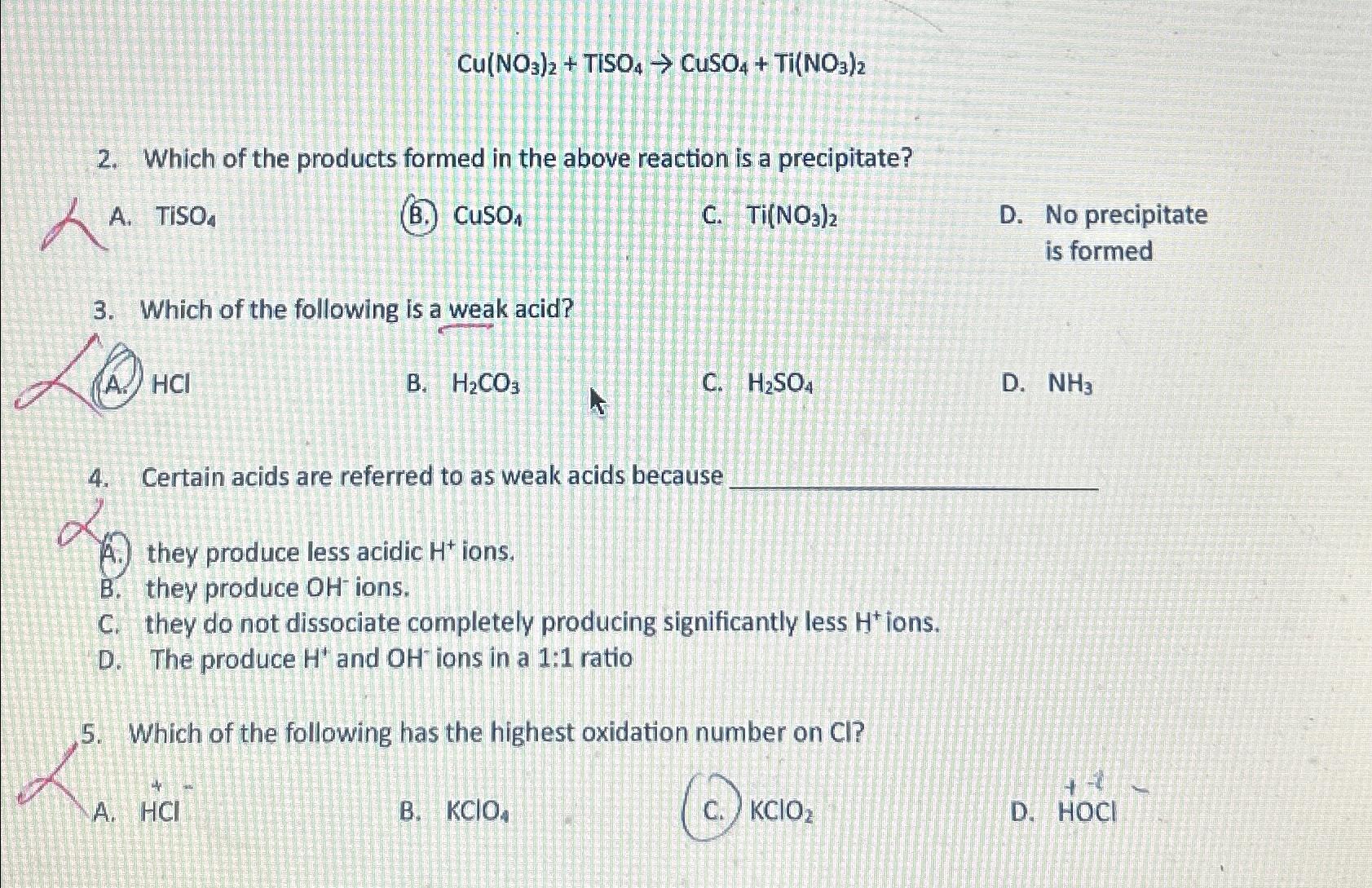 Solved Cu(NO3)2+TISO4→CuSO4+Ti(NO3)2Which of the products | Chegg.com