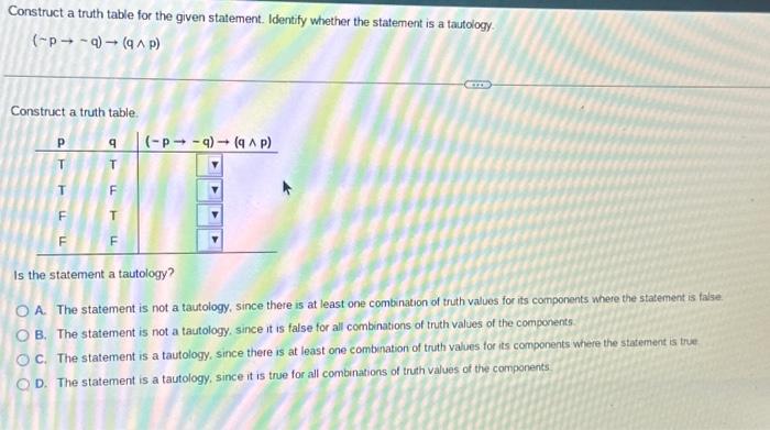 Solved Construct a truth table for the given statement. | Chegg.com