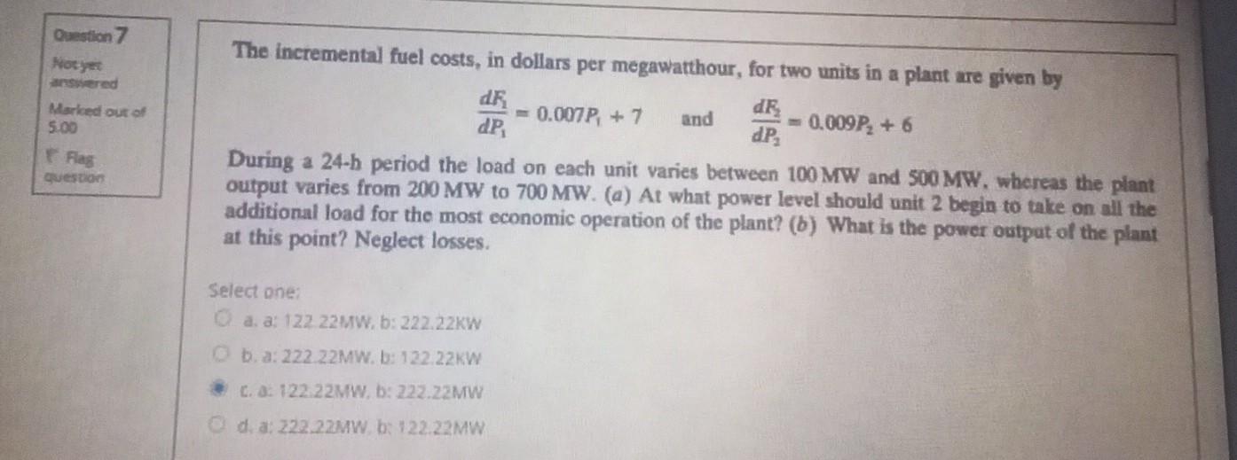 Solved The fuel-cost curves for a two generators power | Chegg.com