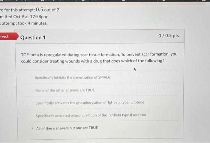 Solved TGF-beta is upregulated during scar tissue formation. | Chegg.com