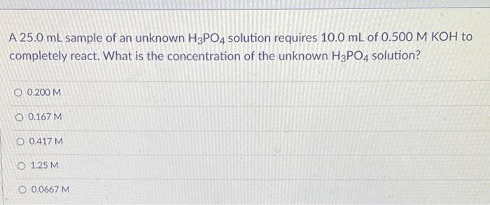 Solved A 25.0 mL sample of an unknown H3PO4 solution | Chegg.com