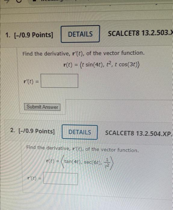 Solved Find the derivative, r′(t), of the vector function. | Chegg.com