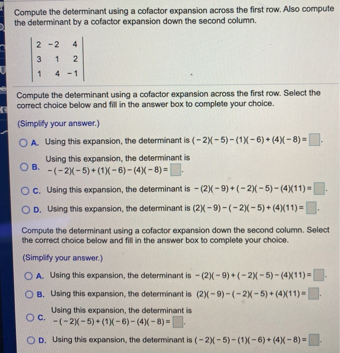 Solved Compute the determinant using a cofactor expansion | Chegg.com