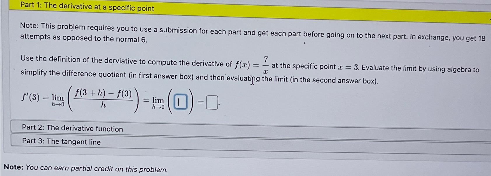 Solved Part 1: The derivative at a specific pointNote: This | Chegg.com
