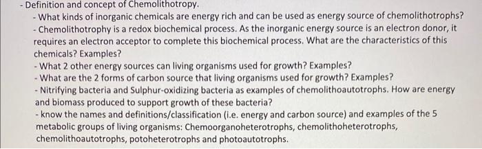 Solved - What kinds of inorganic chemicals are energy rich | Chegg.com